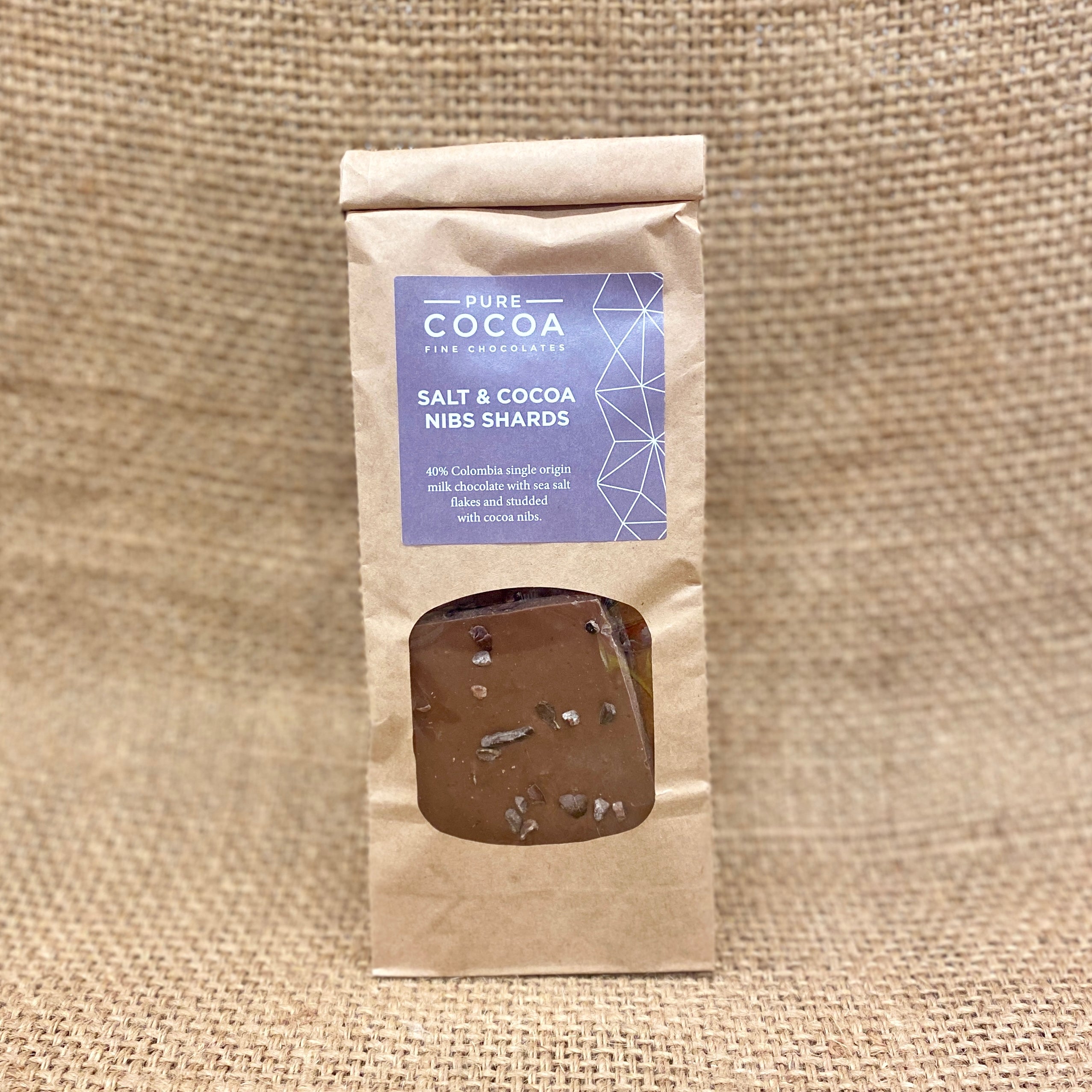 Salt & Nibs Shards - 40% Colombia Milk Chocolate – Pure Cocoa Fine ...
